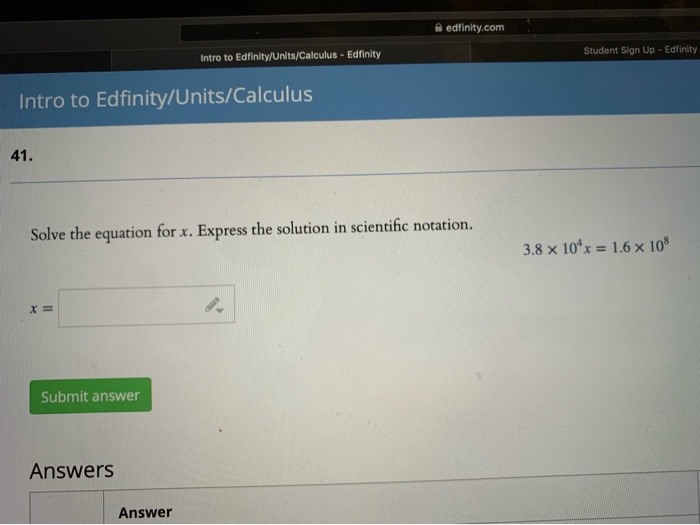 Solved A edfinity.com Student Sign Up - Edfinity Intro to | Chegg.com