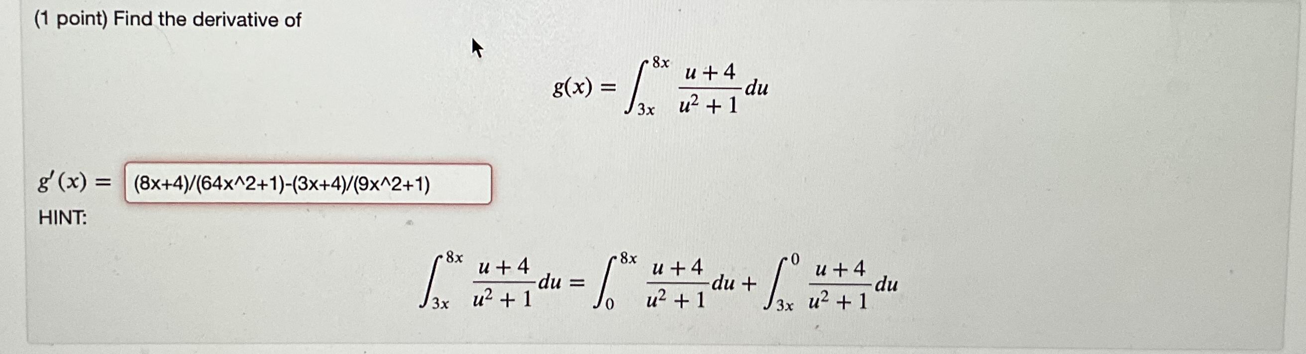 Solved (1 ﻿point) ﻿Find the derivative | Chegg.com