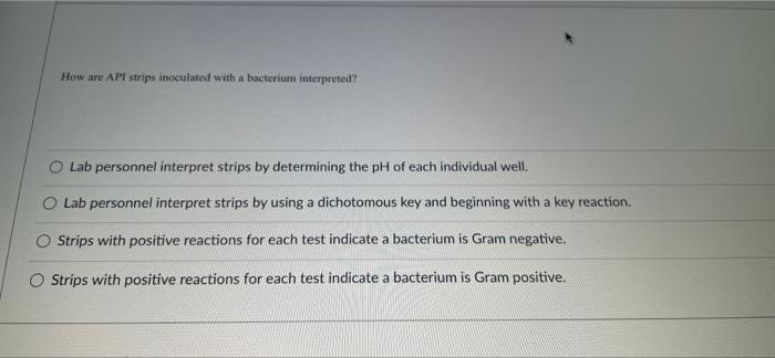 Solved How are API strips inoculated with a bacterium | Chegg.com