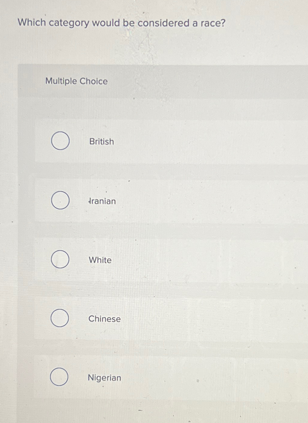 Solved Which category would be considered a race?Multiple | Chegg.com