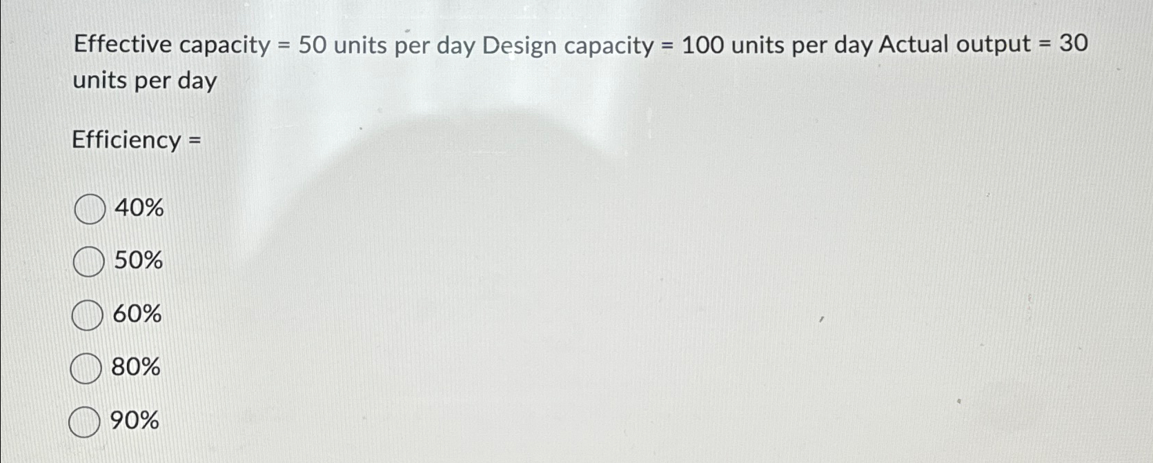 Solved Effective capacity =50 ﻿units per day Design capacity | Chegg.com