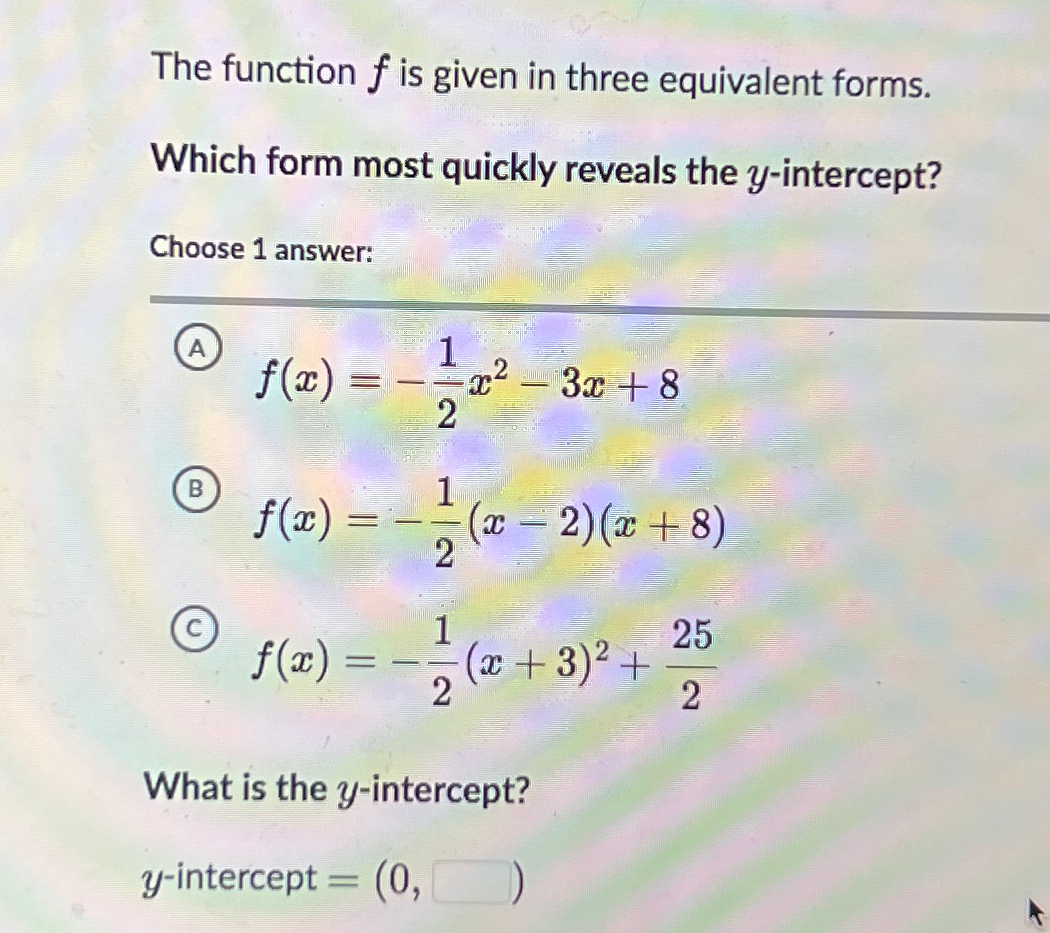 Solved The function f ﻿is given in three equivalent | Chegg.com