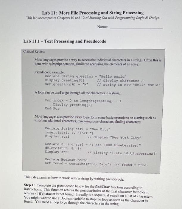 Solved Lab 11: More File Processing and String Processing | Chegg.com