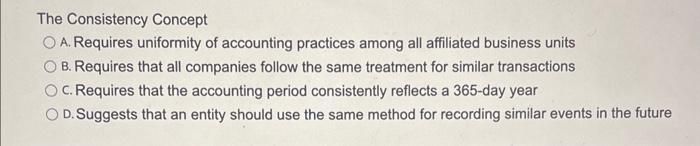 Solved The Consistency Concept A. Requires uniformity of | Chegg.com
