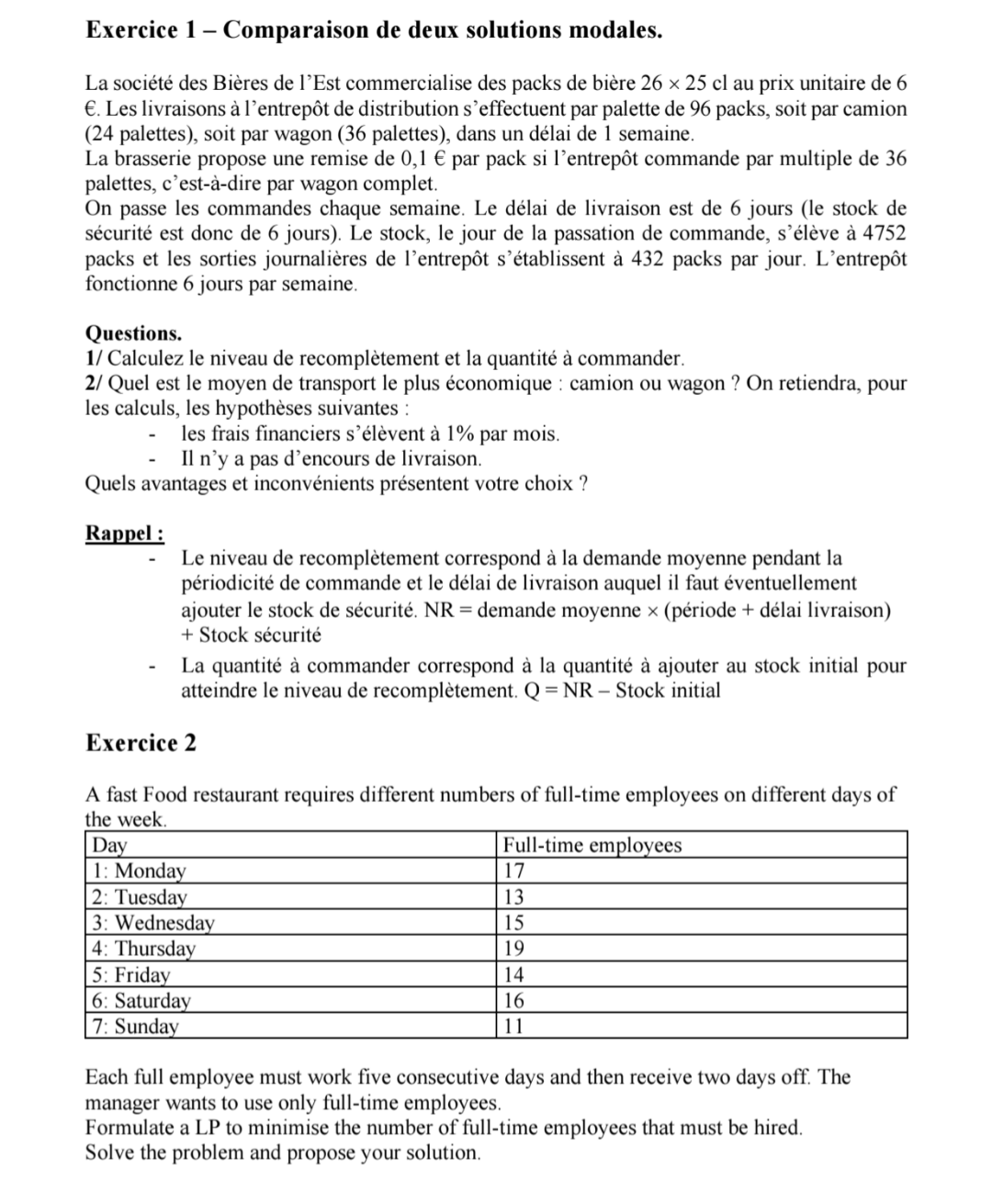 Exercice 1 - ﻿Comparaison de deux solutions | Chegg.com