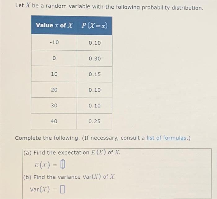 Solved Let X be a random variable with the following | Chegg.com
