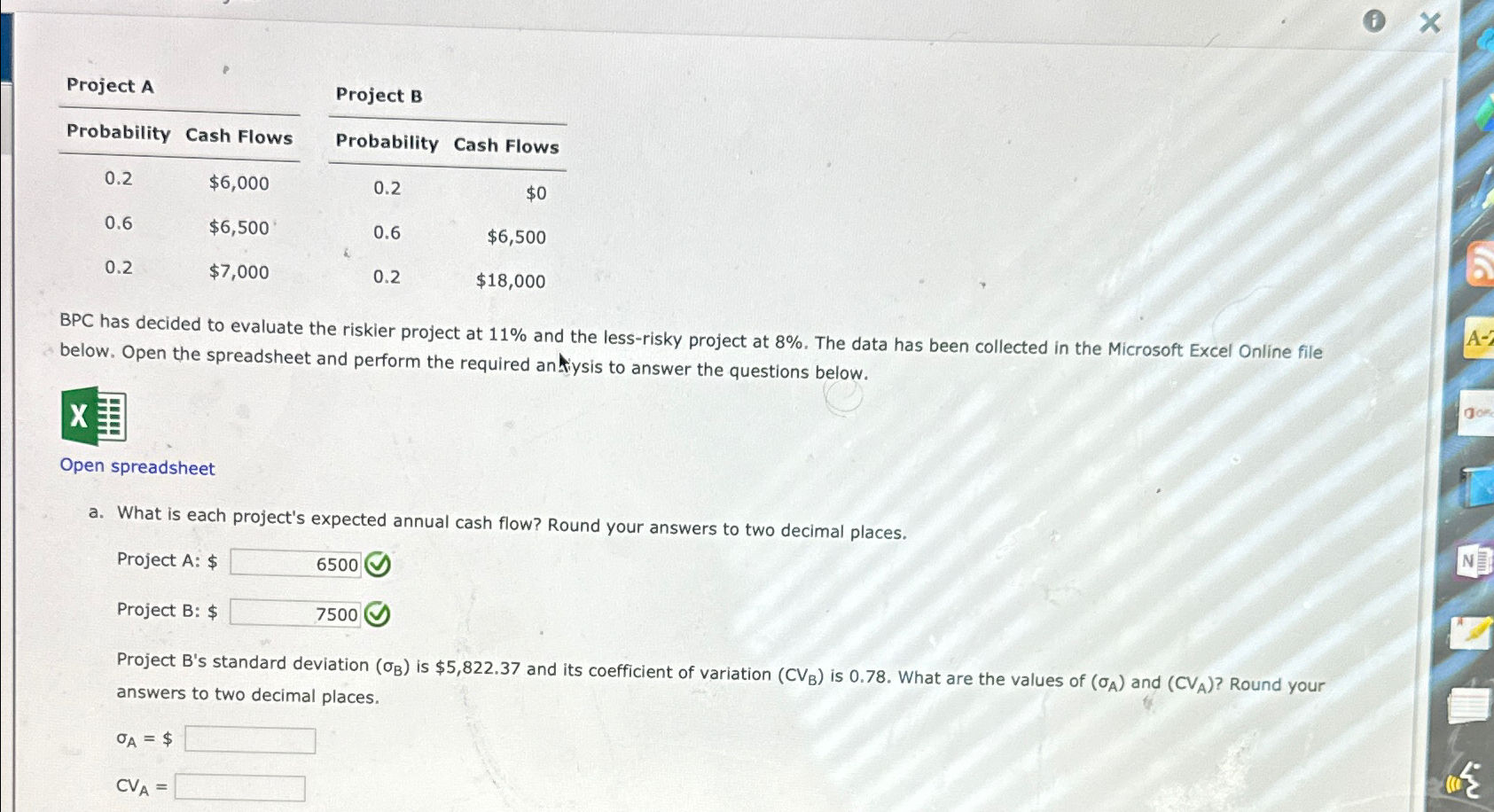 Solved Project A\table[[Probability,Cash Flows,,Project | Chegg.com