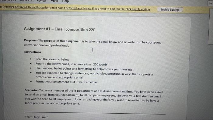 Assignment \#1 - Email composition 22F Purpose - The | Chegg.com