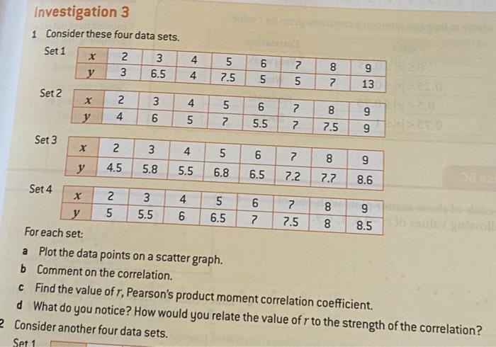 Solved 1 Consider these four data sets. Set 1 Set 2 Set 3 | Chegg.com