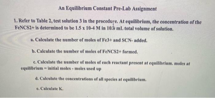 Solved An Equilibrium Constant Pre-Lab Assignment 1. Refer | Chegg.com