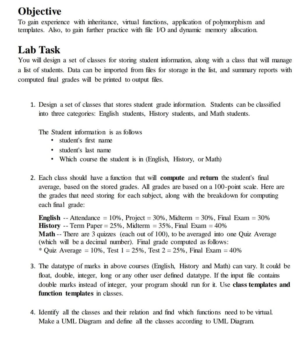 Solved Objective To gain experience with inheritance, | Chegg.com