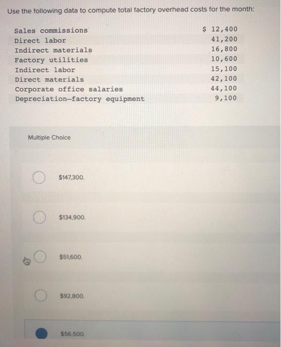 Solved Use the following data to compute total factory | Chegg.com