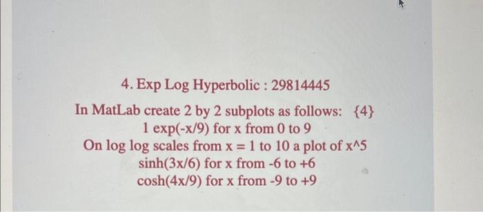 Solved 4. Exp Log Hyperbolic : 29814445 In MatLab create 2 | Chegg.com