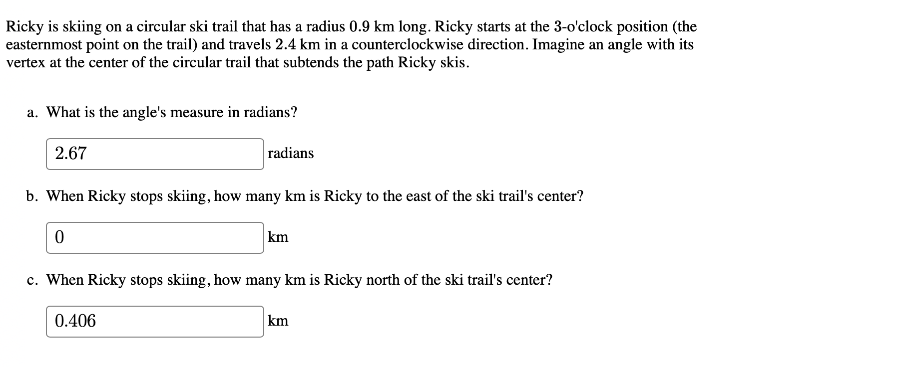 Solved Ricky is skiing on a circular ski trail that has a | Chegg.com