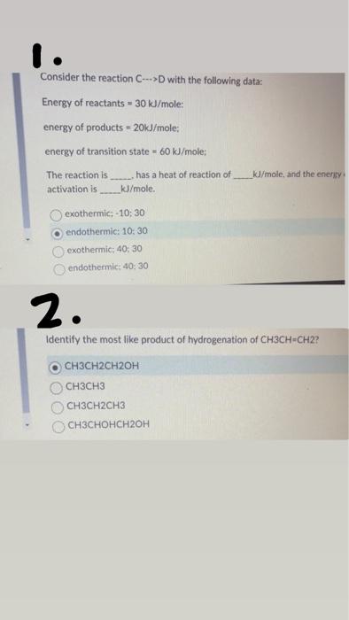 Solved Consider the reaction C--->D with the following data: | Chegg.com
