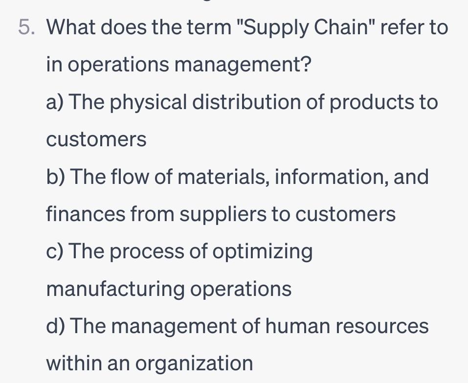 Solved What does the term "Supply Chain" refer to in | Chegg.com