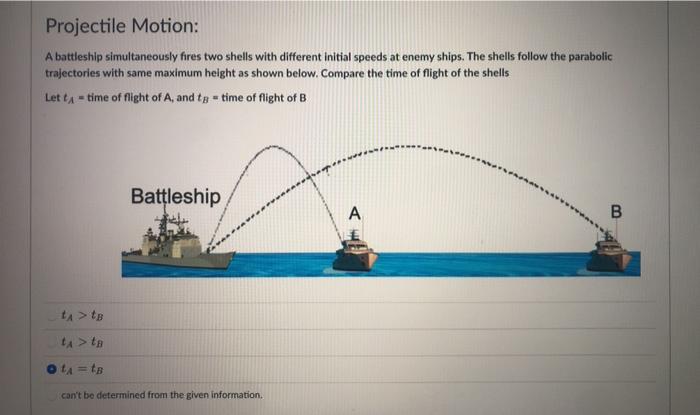 Solved Projectile Motion: A battleship simultaneously fires | Chegg.com