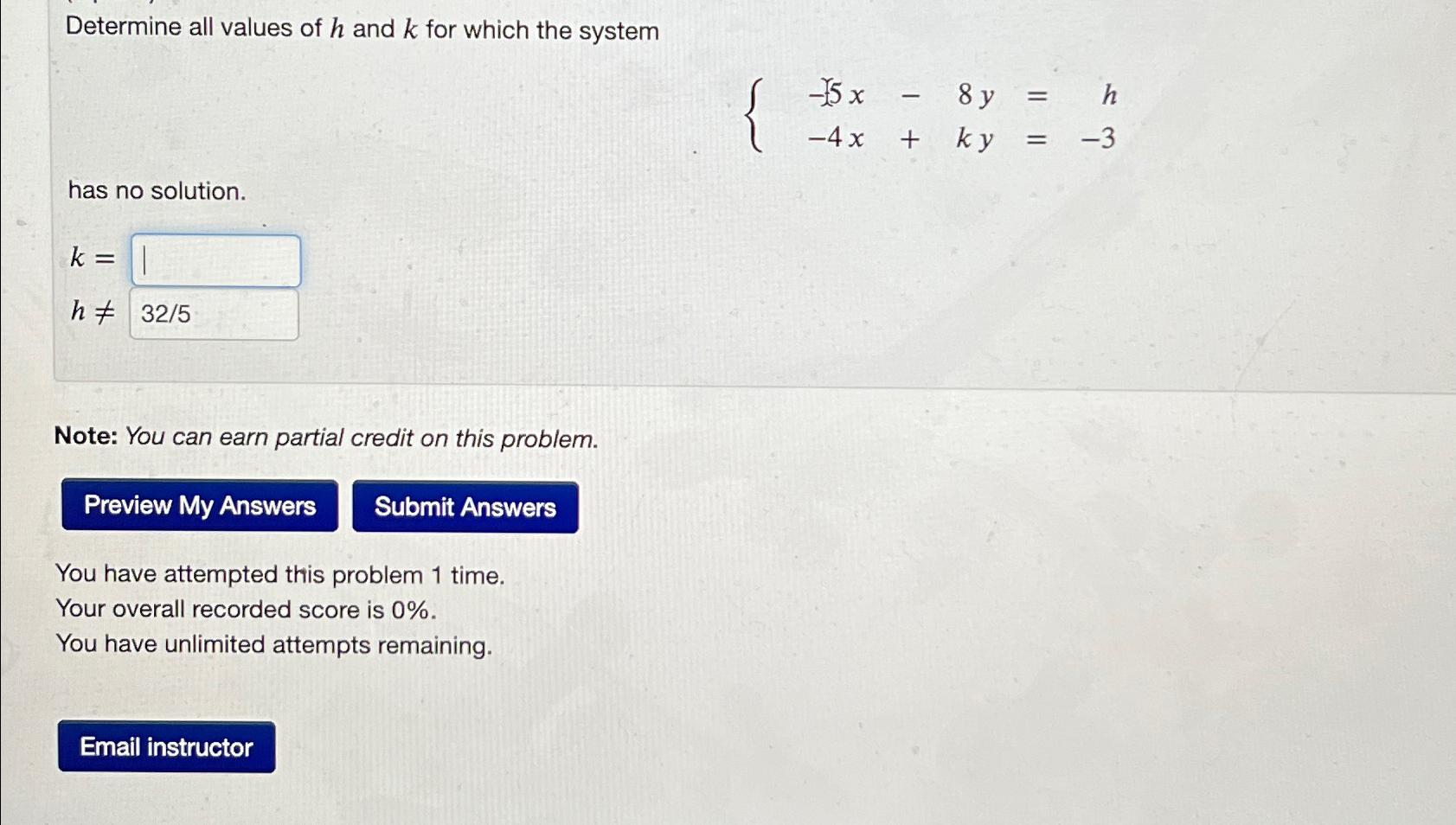 Solved Determine all values of h ﻿and k ﻿for which the | Chegg.com