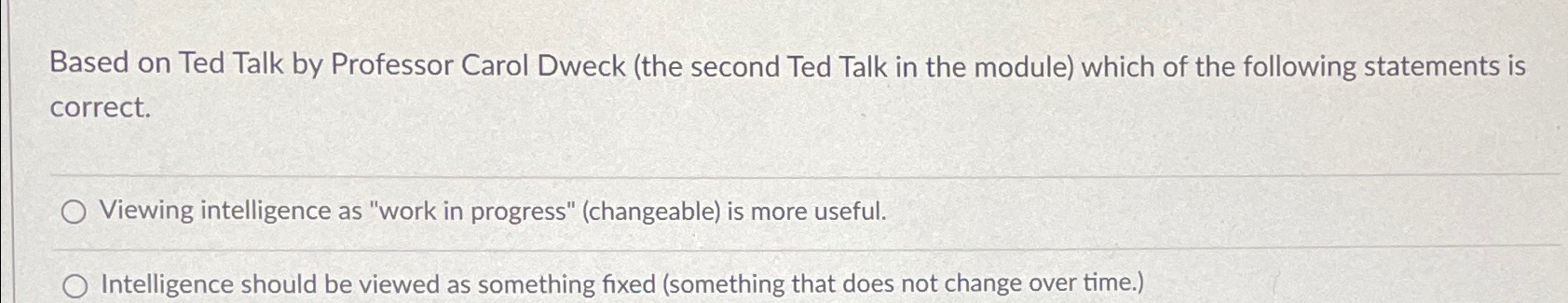 Solved Based on Ted Talk by Professor Carol Dweck (the | Chegg.com