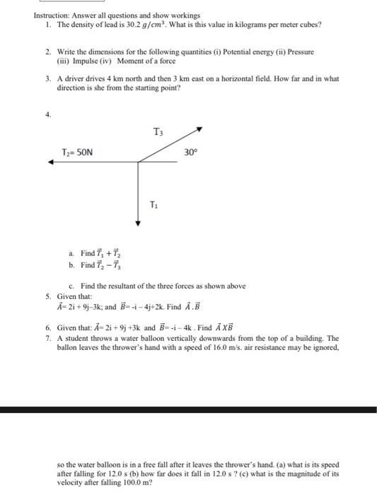 Solved Instruction: Answer all questions and show workings | Chegg.com