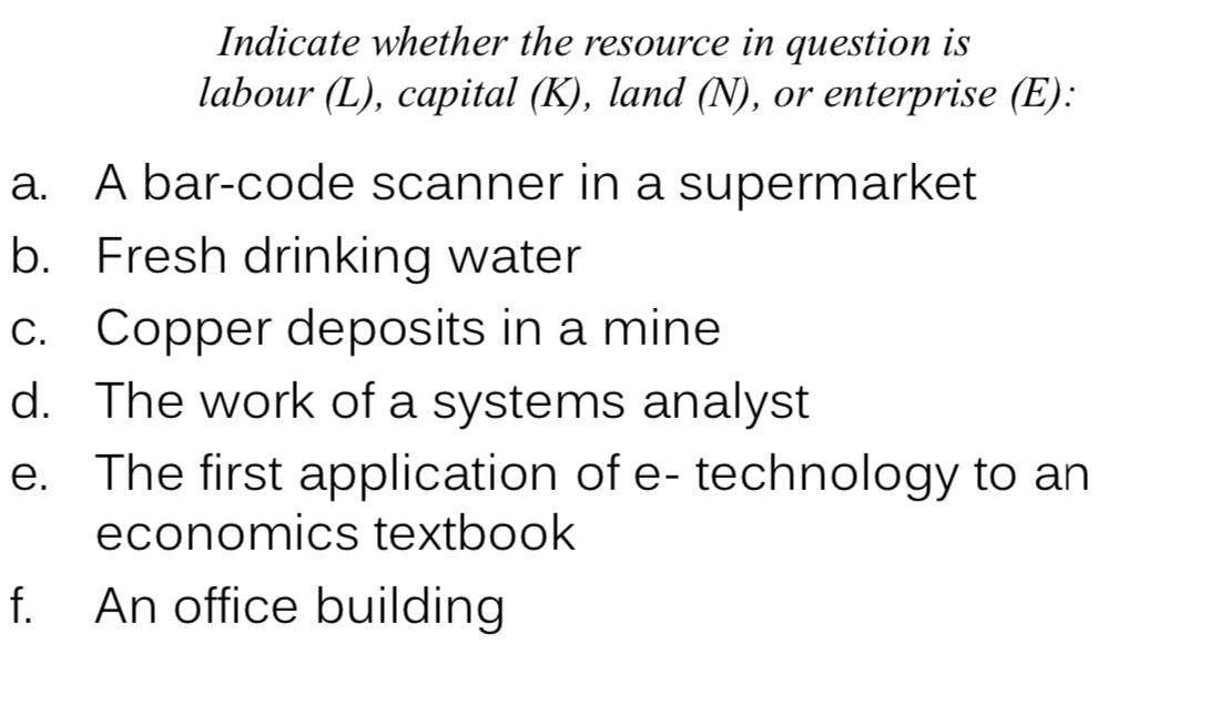 Solved Indicate whether the resource in question is labour | Chegg.com