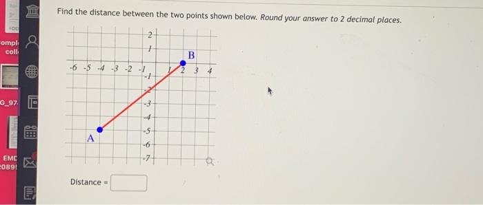 Solved Find the distance between the two points shown below. | Chegg.com