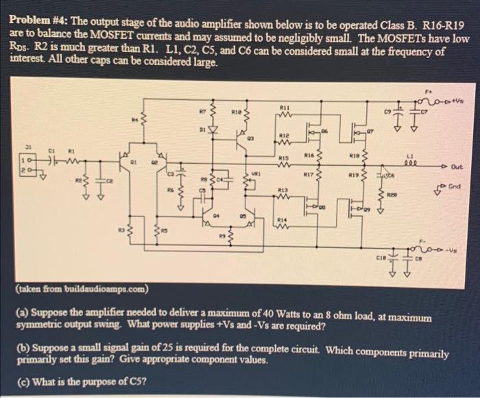 Problem \#4: The output stage of the audio amplifier | Chegg.com