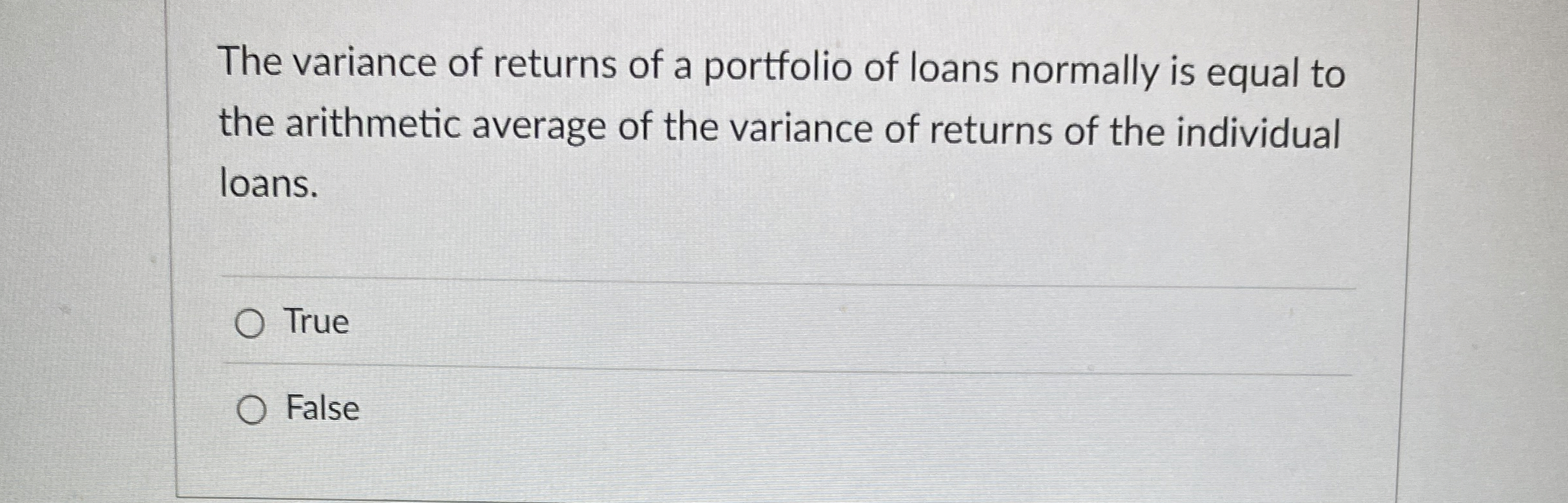 Solved The variance of returns of a portfolio of loans | Chegg.com