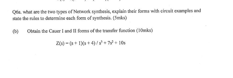 Solved Q6a. ﻿what are the two types of Network synthesis, | Chegg.com