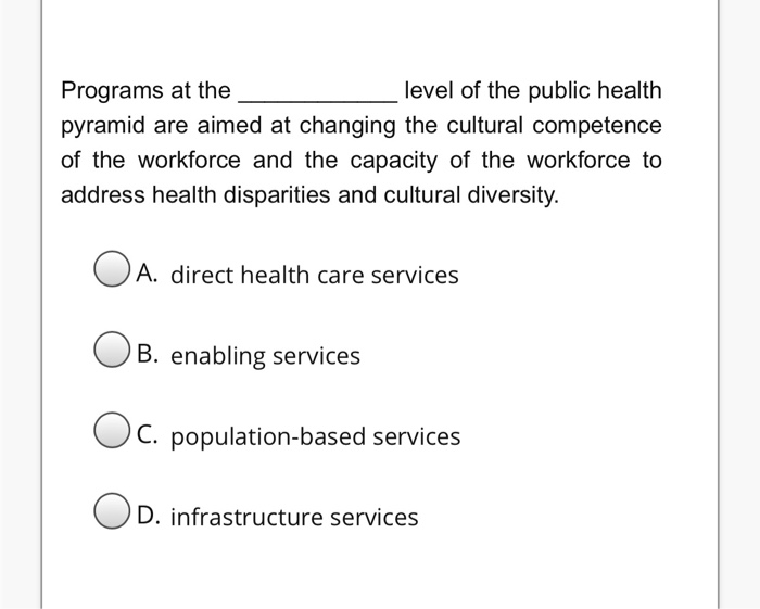 Solved Programs at the level of the public health pyramid | Chegg.com
