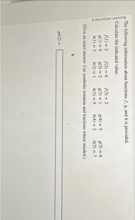 Solved The following information about functions f,g, and h | Chegg.com