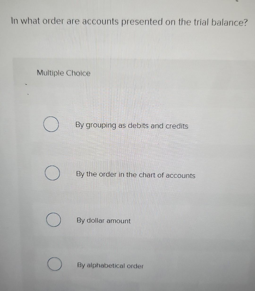 Solved In what order are accounts presented on the trial | Chegg.com