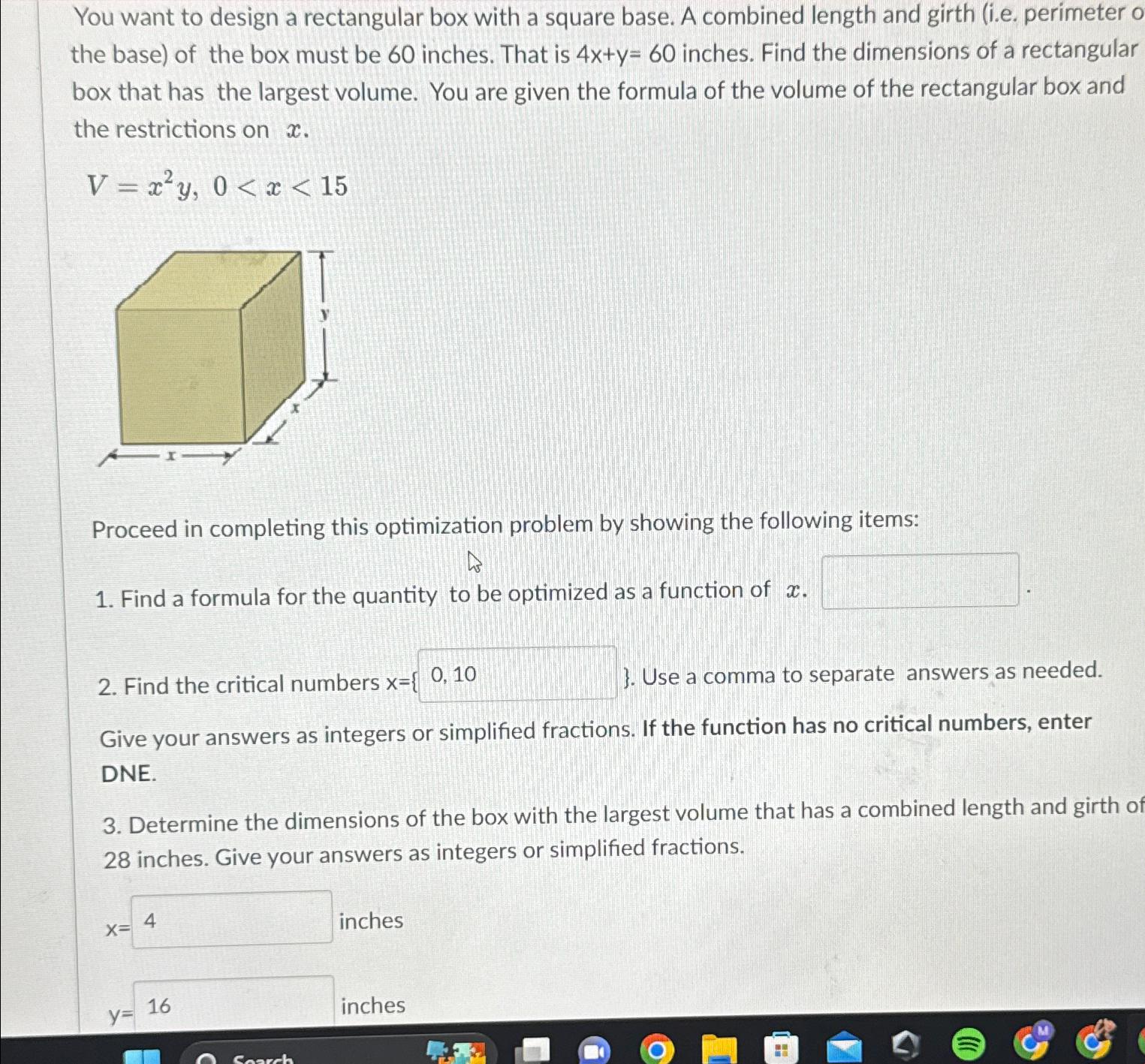 Solved You want to design a rectangular box with a square | Chegg.com
