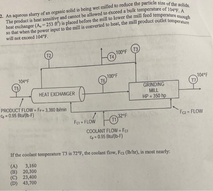 Solved 2. An aqueous slurry of an organic solid is being wet | Chegg.com