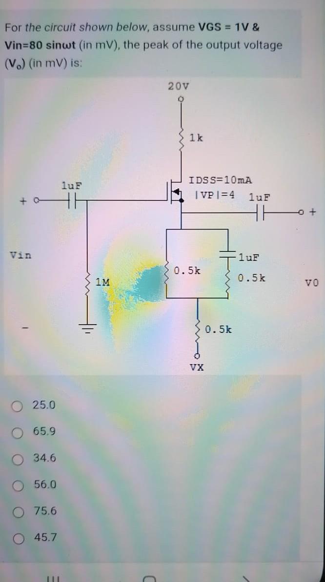 Solved For the circuit shown below, assume VGS = 1V & Vin=80 | Chegg.com