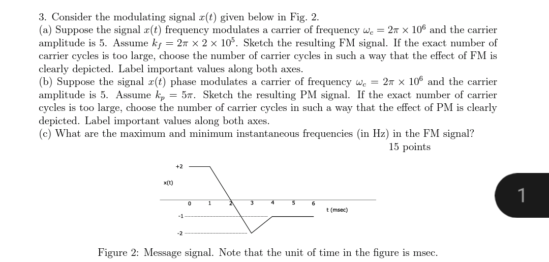 Solved 3. Consider the modulating signal x(t) given below in | Chegg.com