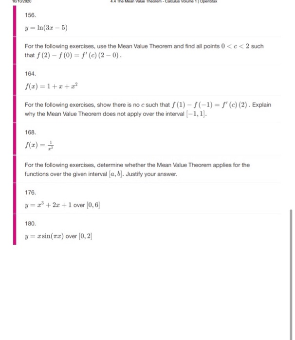 Solved 10/10/2020 4.4 The Mean Value Theorem. Calculus | Chegg.com