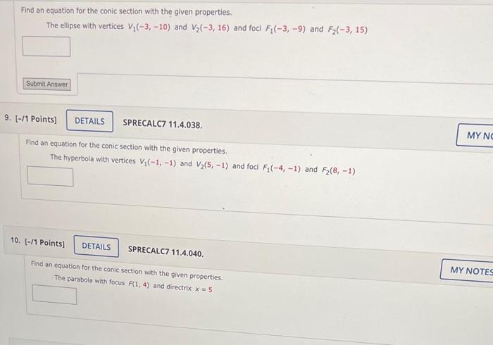 Solved Find an equation for the conic section with the given | Chegg.com