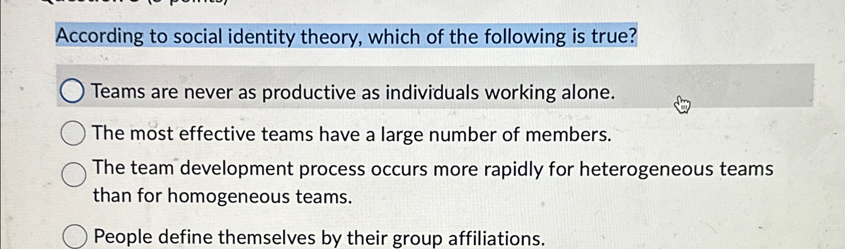 Solved According to social identity theory, which of the | Chegg.com