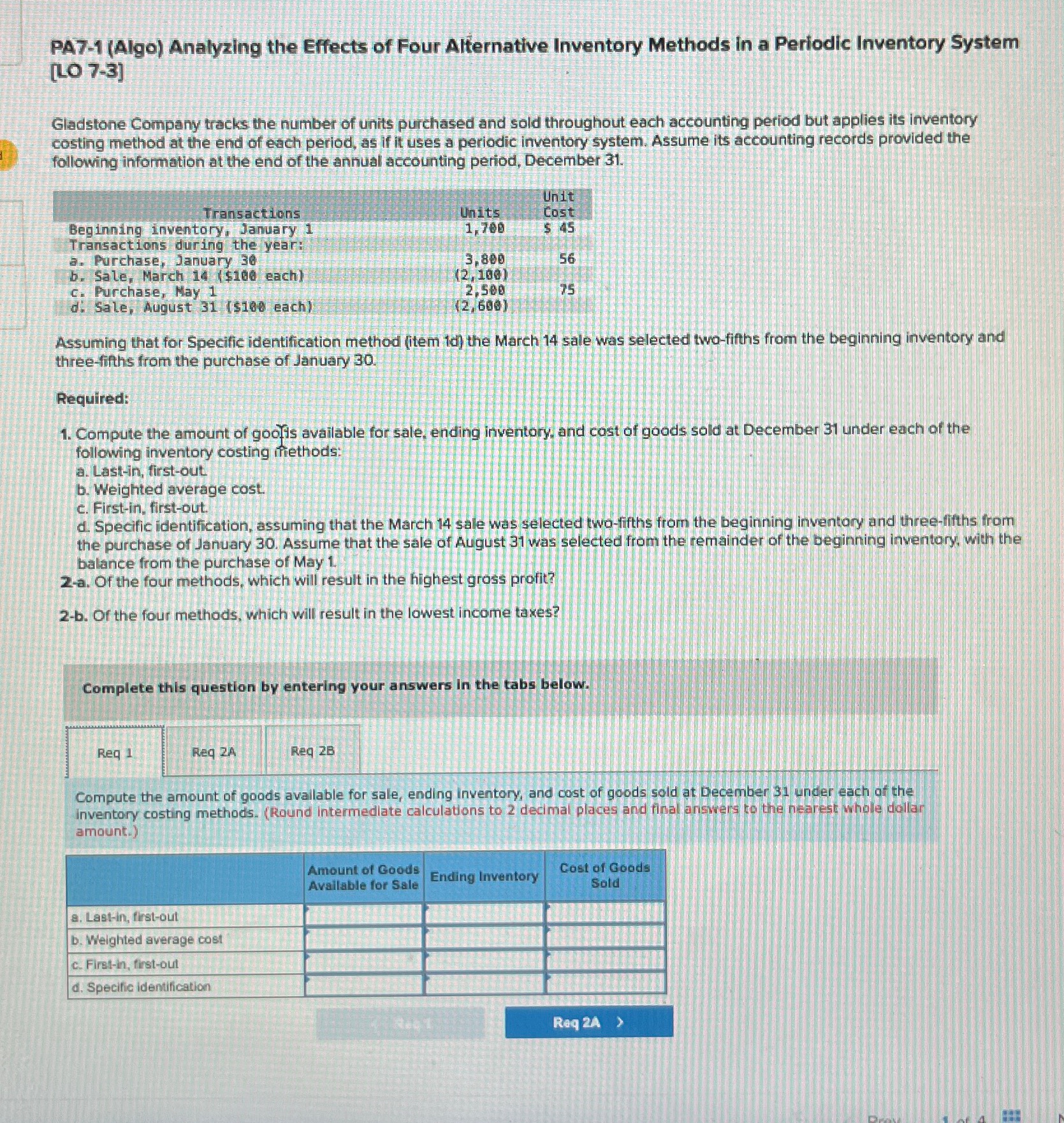 Solved PA7-1 (Algo) ﻿Analyzing the Effects of Four | Chegg.com