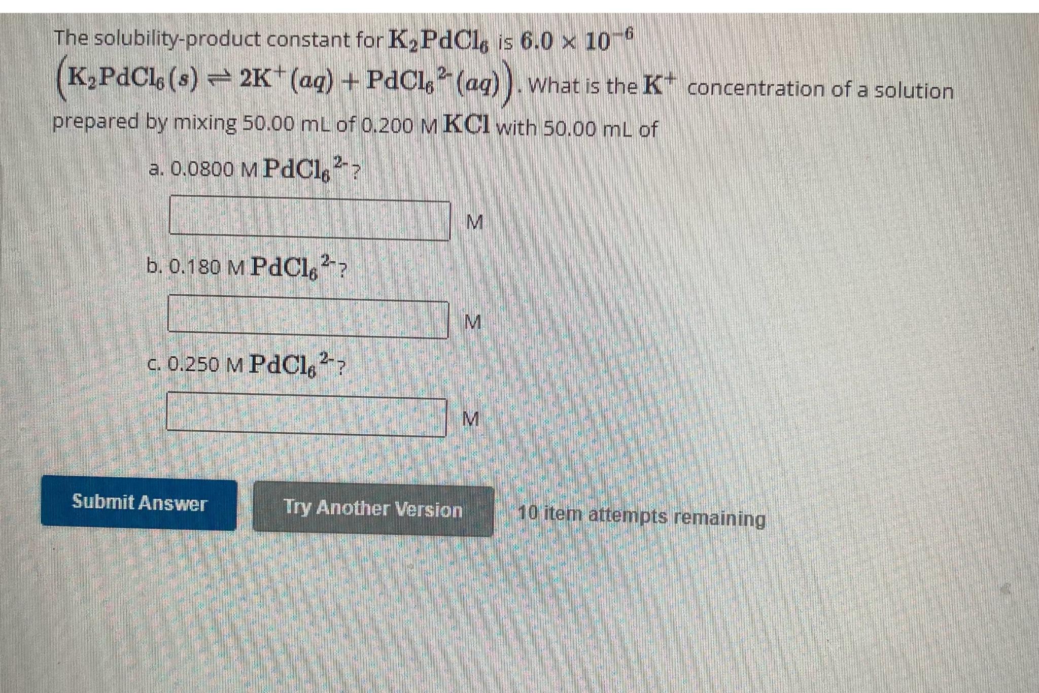 Solved The solubility-product constant for K2PdCl6 ﻿is | Chegg.com