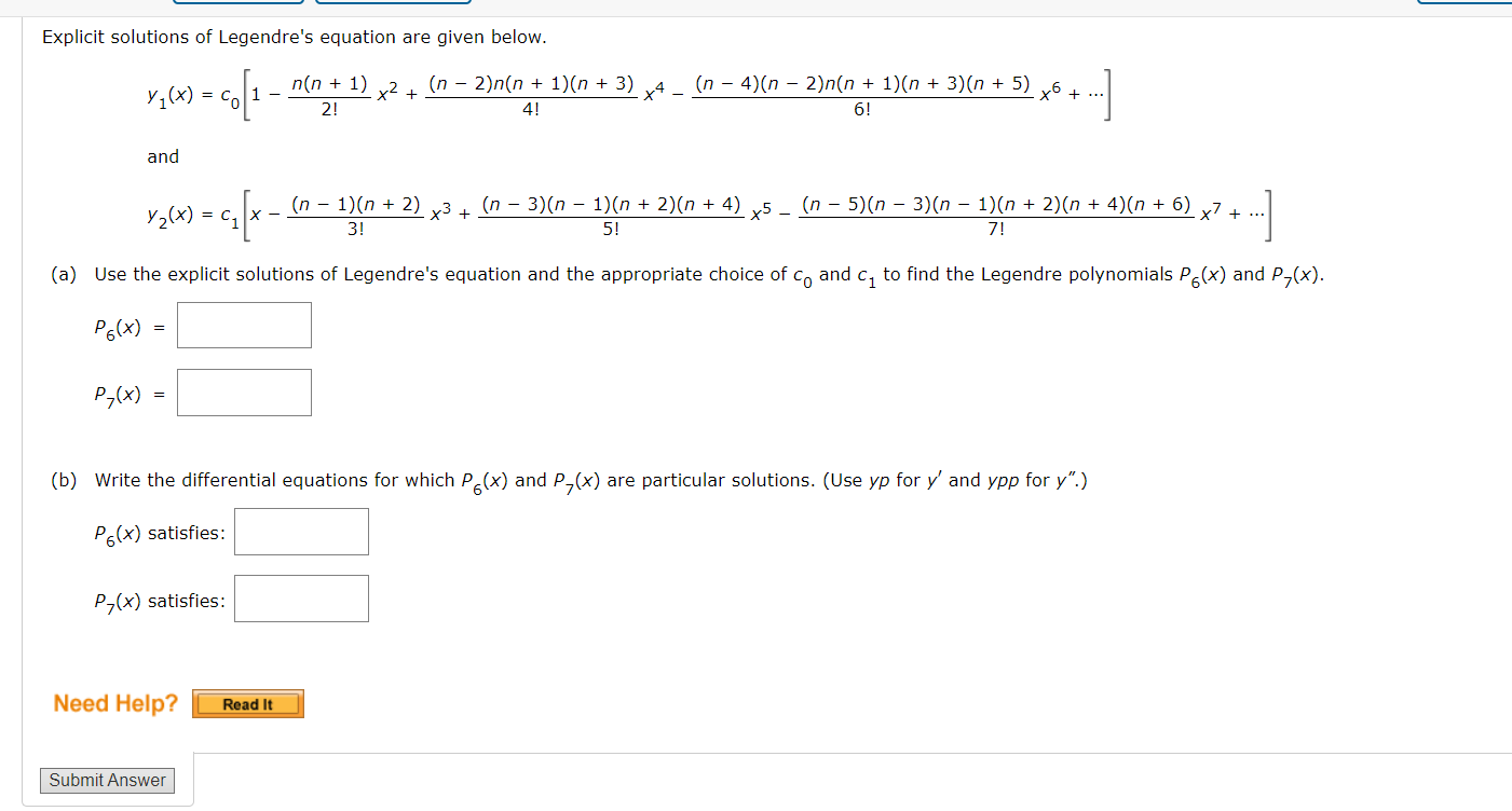 Solved Explicit solutions of Legendre's equation are given | Chegg.com