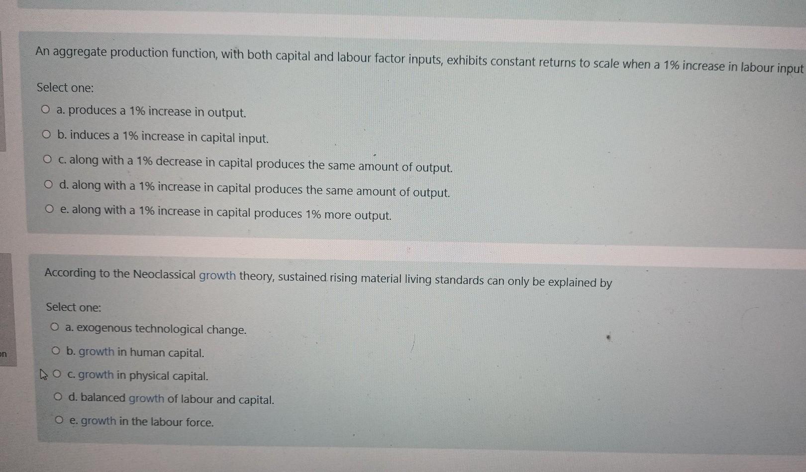 Solved An aggregate production function, with both capital | Chegg.com
