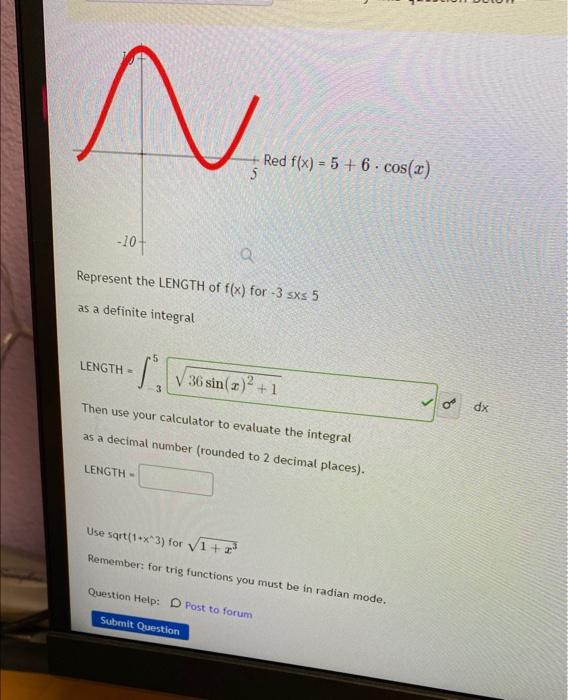 Solved Represent the LENGTH of f(x) for −3≤x≤5 as a definite | Chegg.com