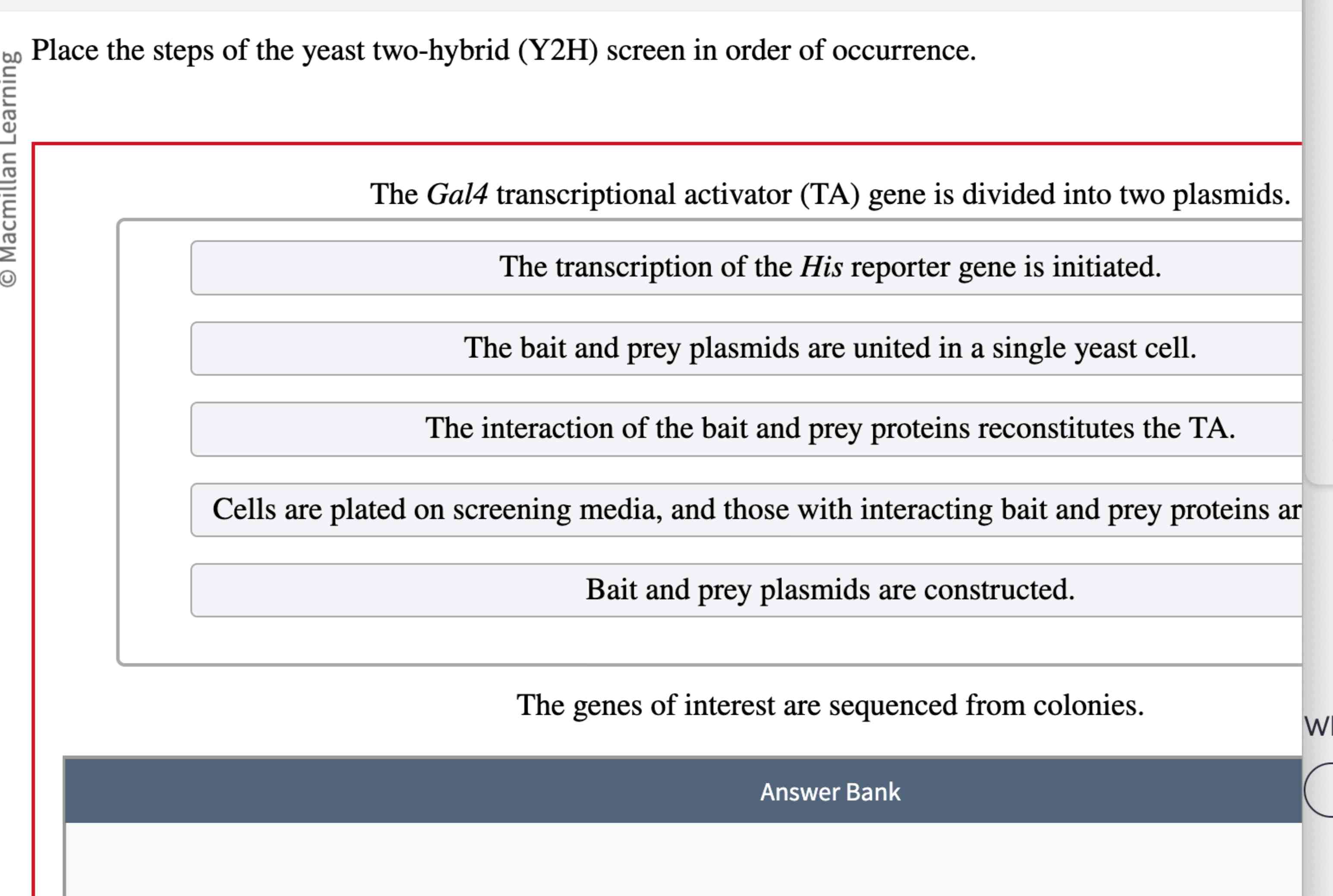 Solved Place the steps of the yeast two-hybrid (Y2H) ﻿screen | Chegg.com