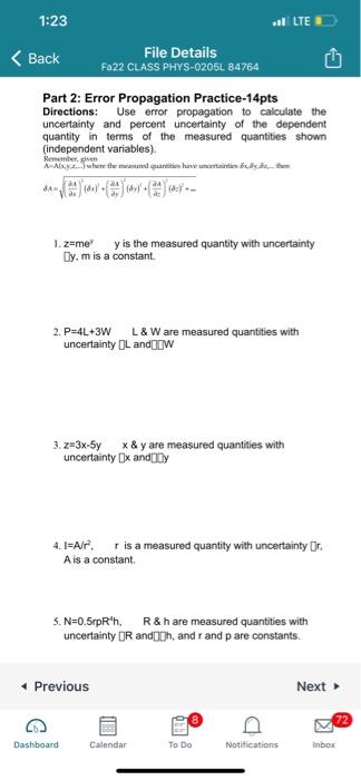 Solved Part 2: Error Propagation Practice-14pts Directions: | Chegg.com Solved Part 2: Error Propagation Practice-14pts Directions: | Chegg.com