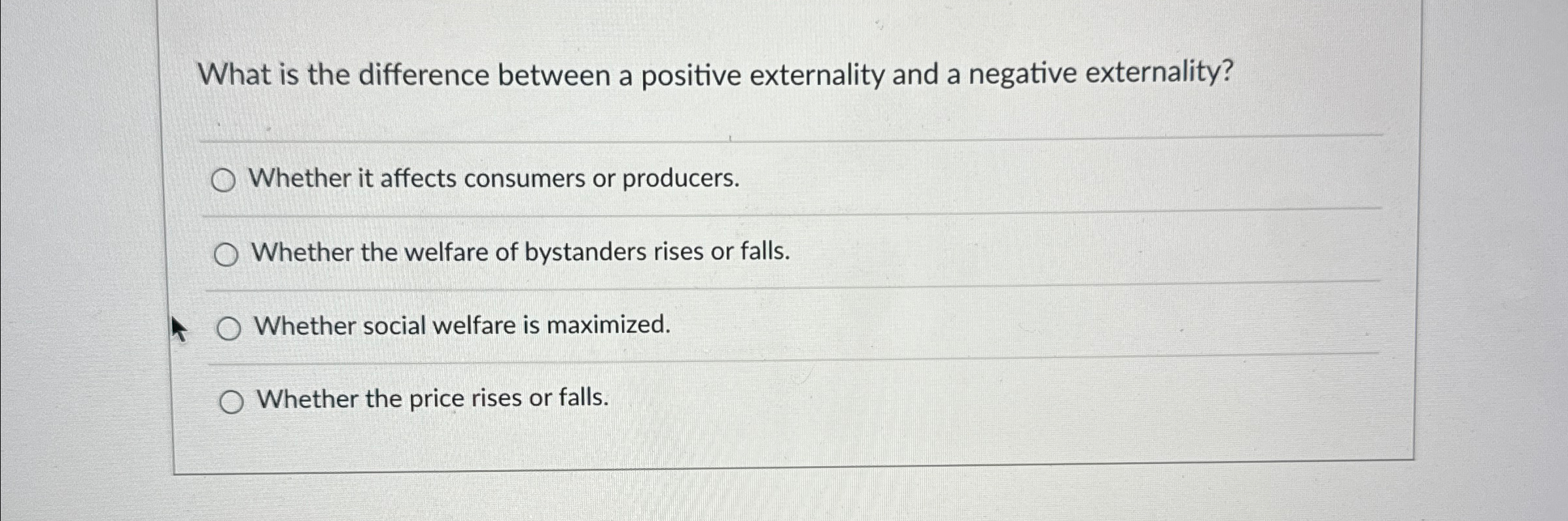 Solved What is the difference between a positive externality | Chegg.com