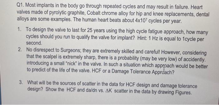 Solved Q1. Most implants in the body go through repeated | Chegg.com