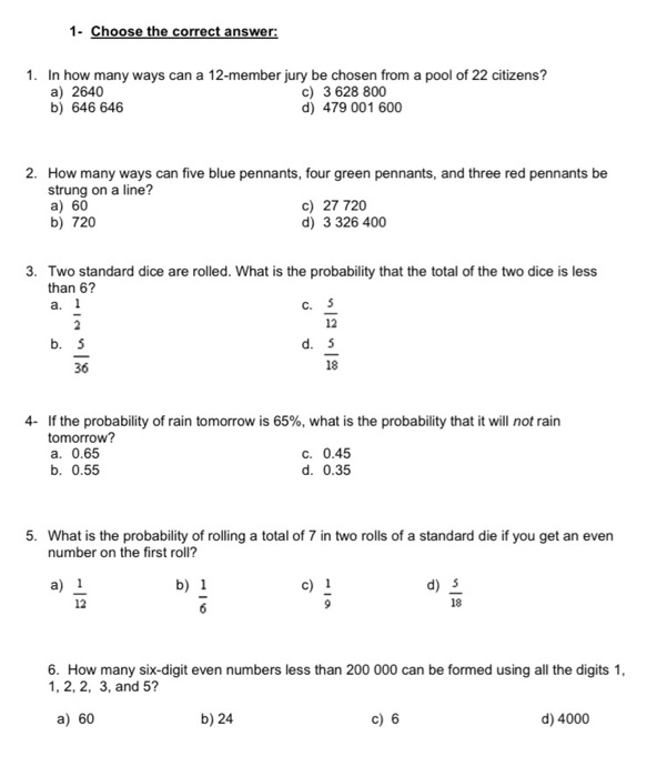Solved 1. Choose the correct answer: 1. In how many ways can | Chegg.com