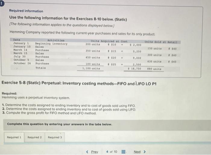 Solved Required information Use the following information | Chegg.com